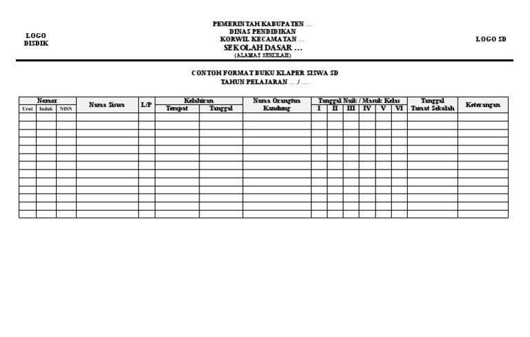 Contoh Format Buku Klaper Siswa SD | PDF