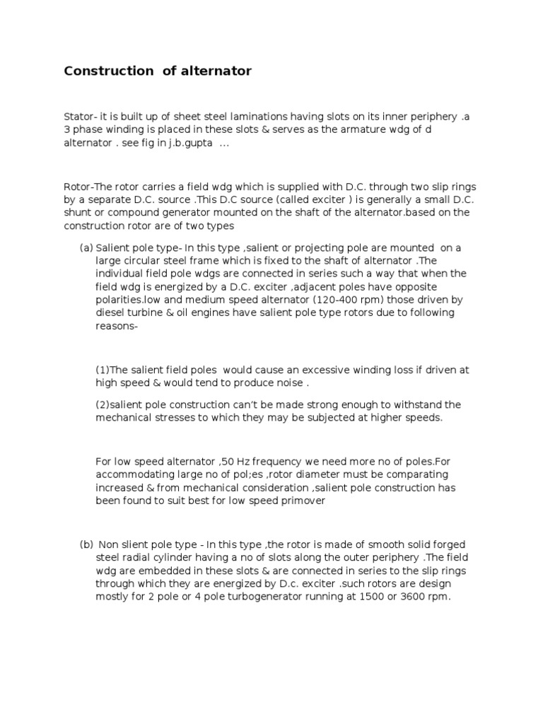 Construction of Alternator | PDF | Electric Motor | Physics