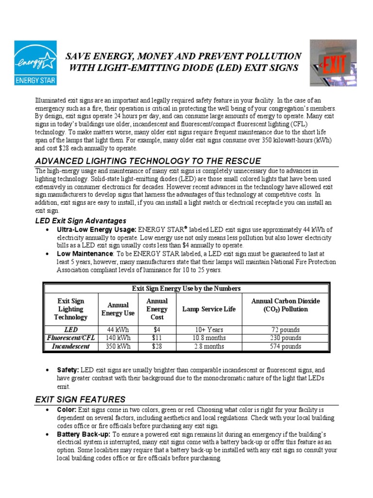 Led - Exit Signs | PDF | Incandescent Light Bulb | Compact Fluorescent Lamp