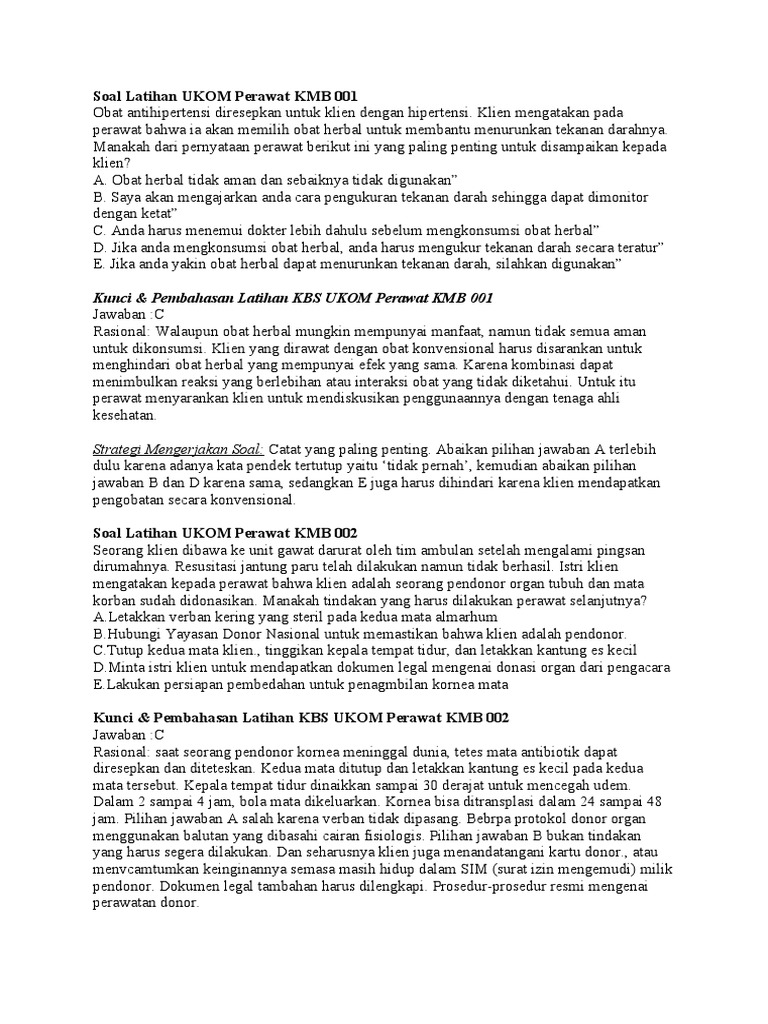 Soal Latihan UKOM Perawat KMB | PDF