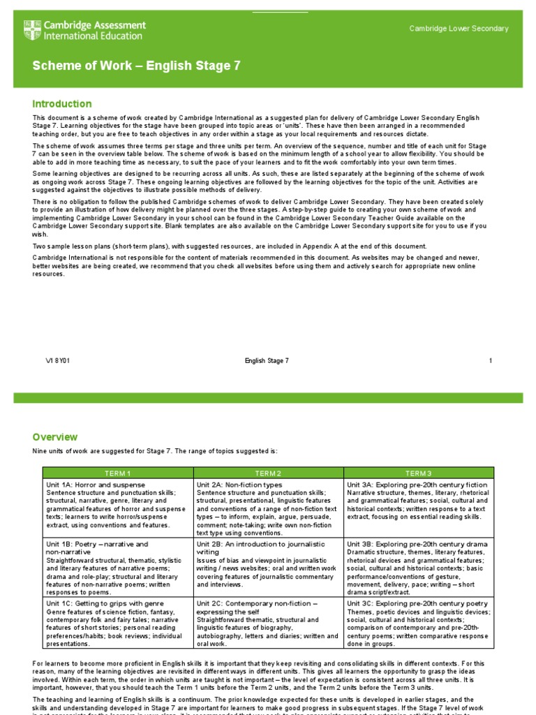 English Stage 7 SOW Tcm143-354015 | PDF | Clause | Verb