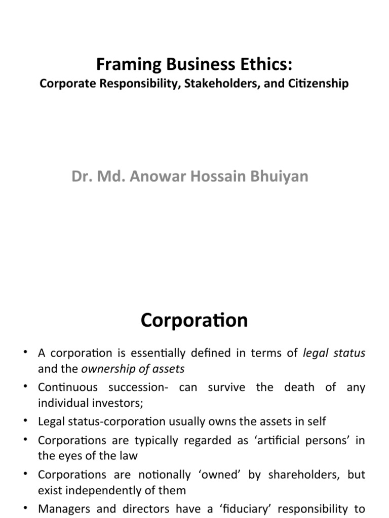 Framing Business Ethics:: Dr. Md. Anowar Hossain Bhuiyan | PDF ...