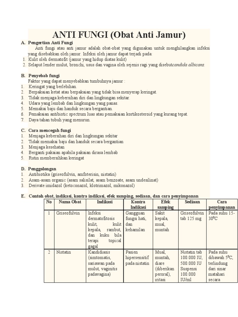 PENGGOLONGAN DAN JENIS OBAT ANTI JAMUR | PDF