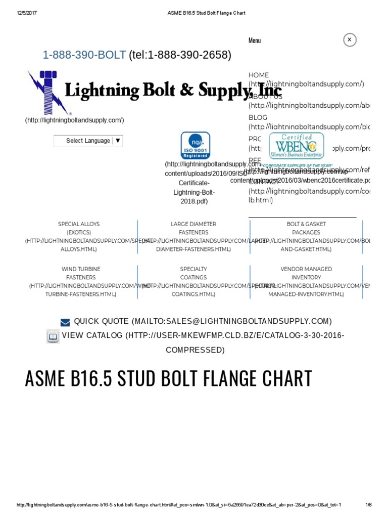 Asme B16.5 Stud Bolt Flange Chart | PDF