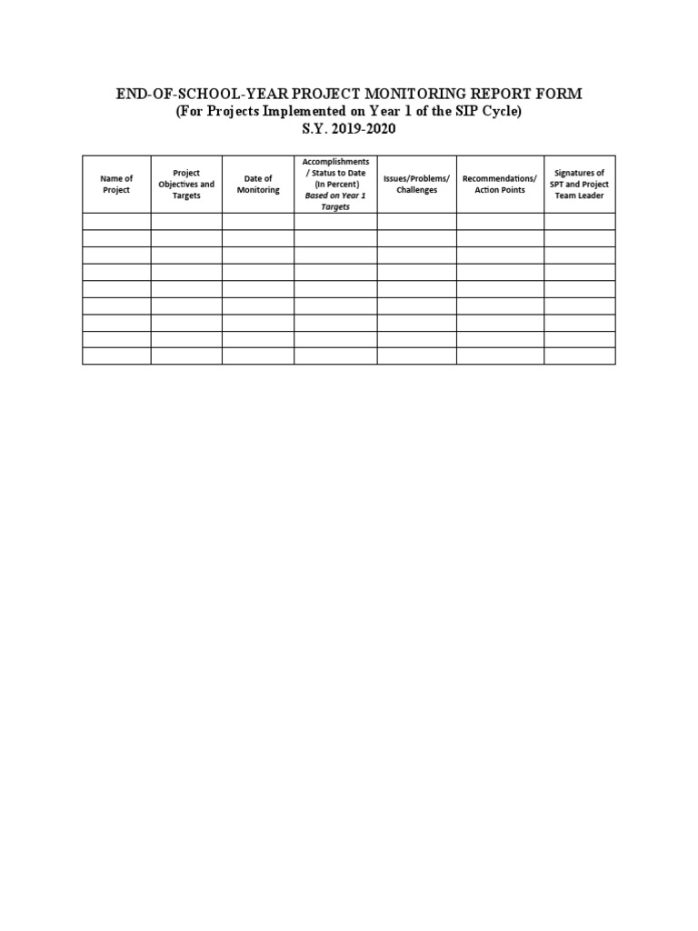 End-Of-School-Year Project Monitoring Report Form (For Projects ...