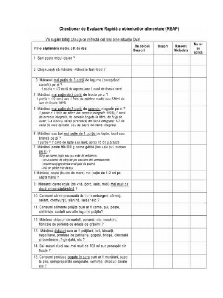 Chestionar Alimentatie Sanatoasa | PDF