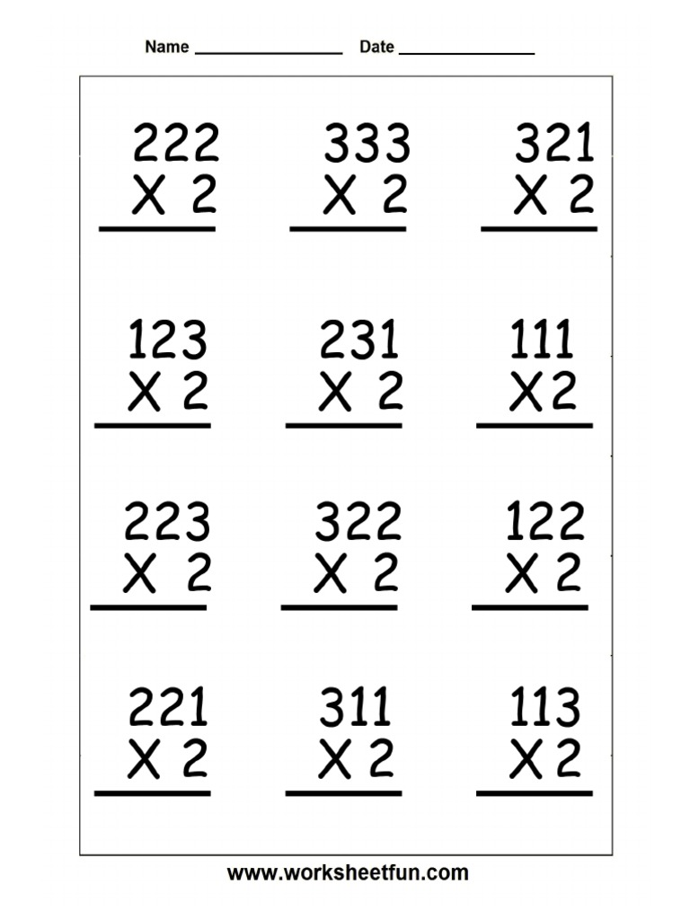 Vertical Multiplication 3 Digit - Worksheet 1 | PDF