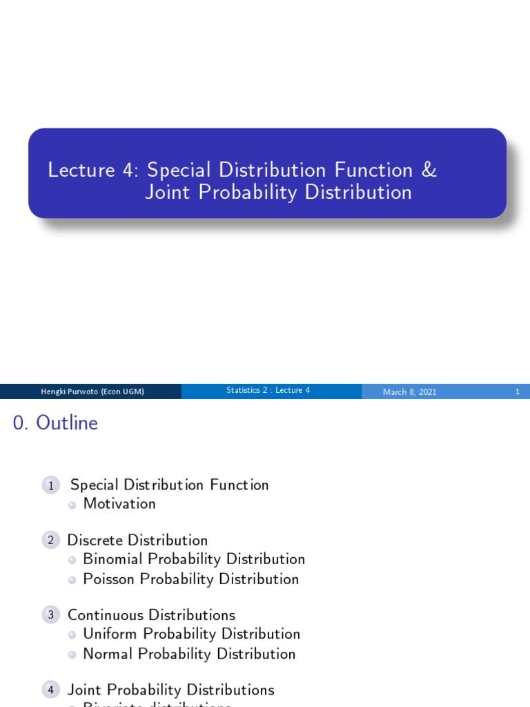 Lecture 4: Special Distribution Function & Joint Probability ...