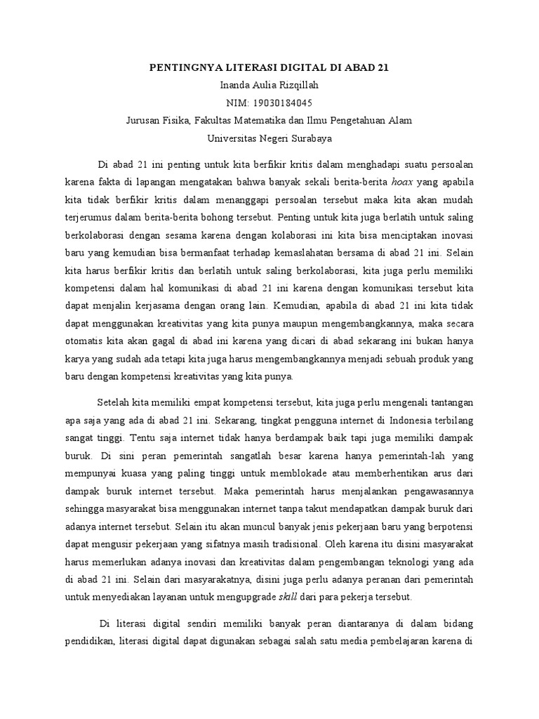 Pentingnya Literasi Digital | PDF