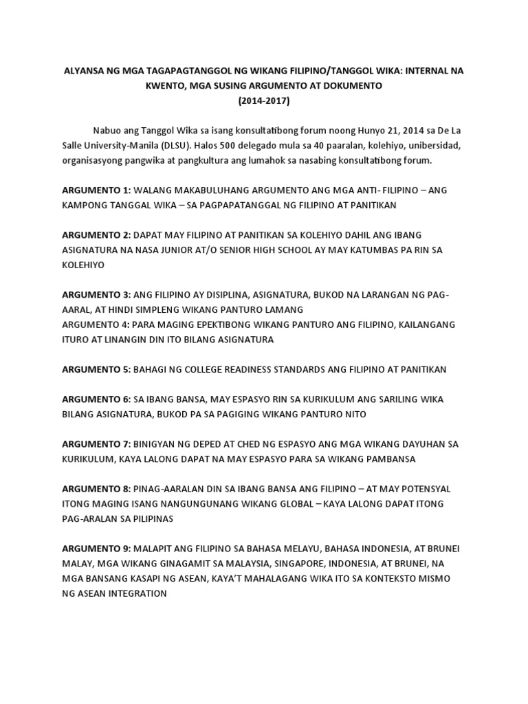 Alyansa NG Mga Tagapagtanggol NG Wikang Filipino | PDF