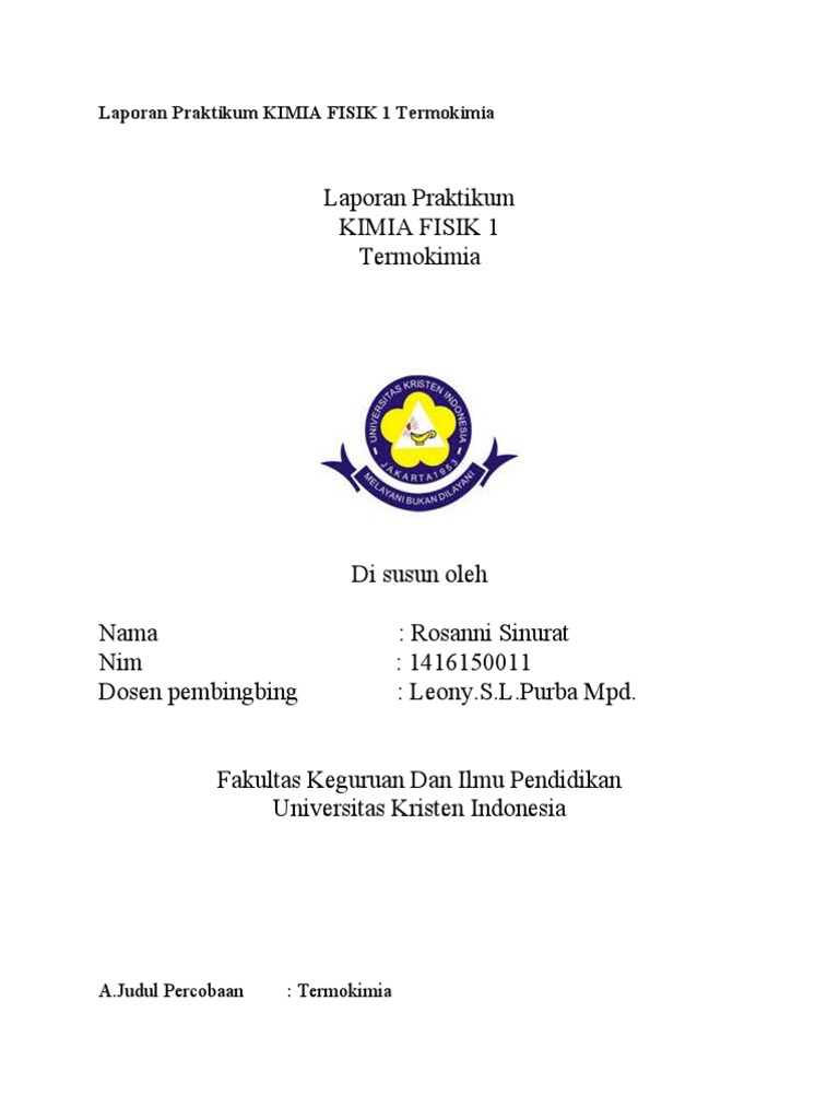 CONTOH Laporan Praktikum KIMIA FISIK 1 Termokimia | PDF