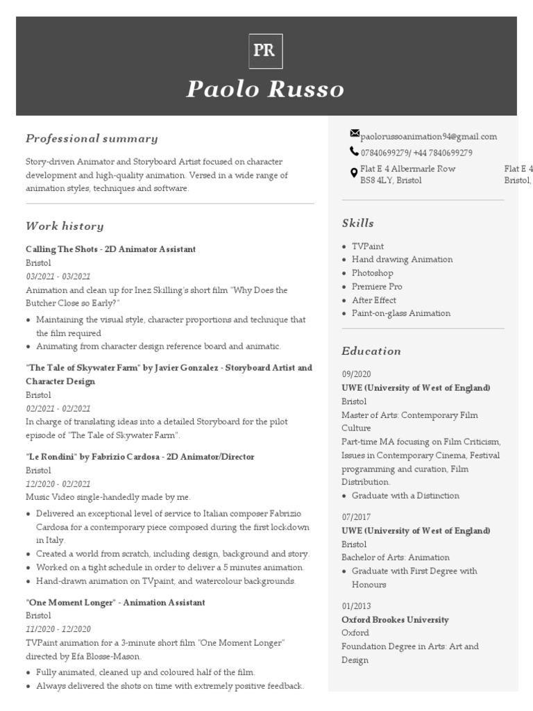 Paolo Russo CV 3 | PDF | Animation
