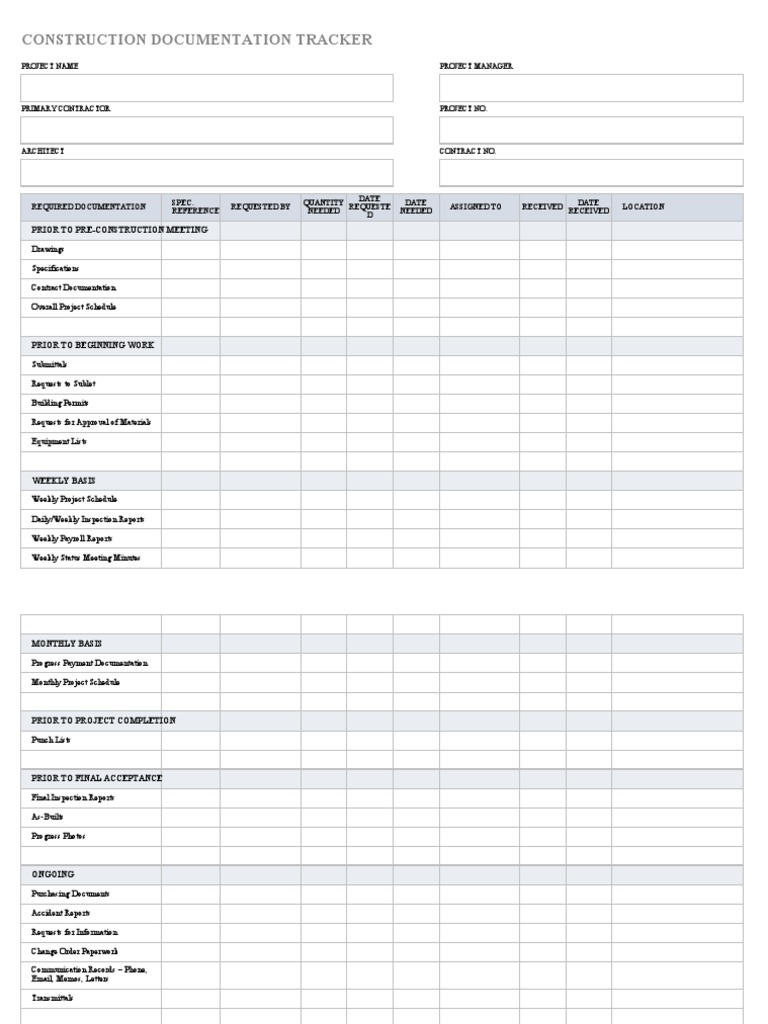 Construction Documentation Tracker: Project Name Project Manager | PDF