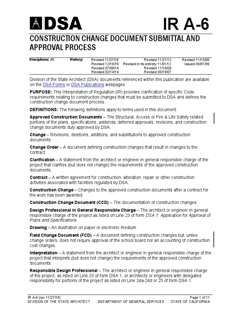 Construction Change Document Submittal and Approval Process: DSA Forms ...