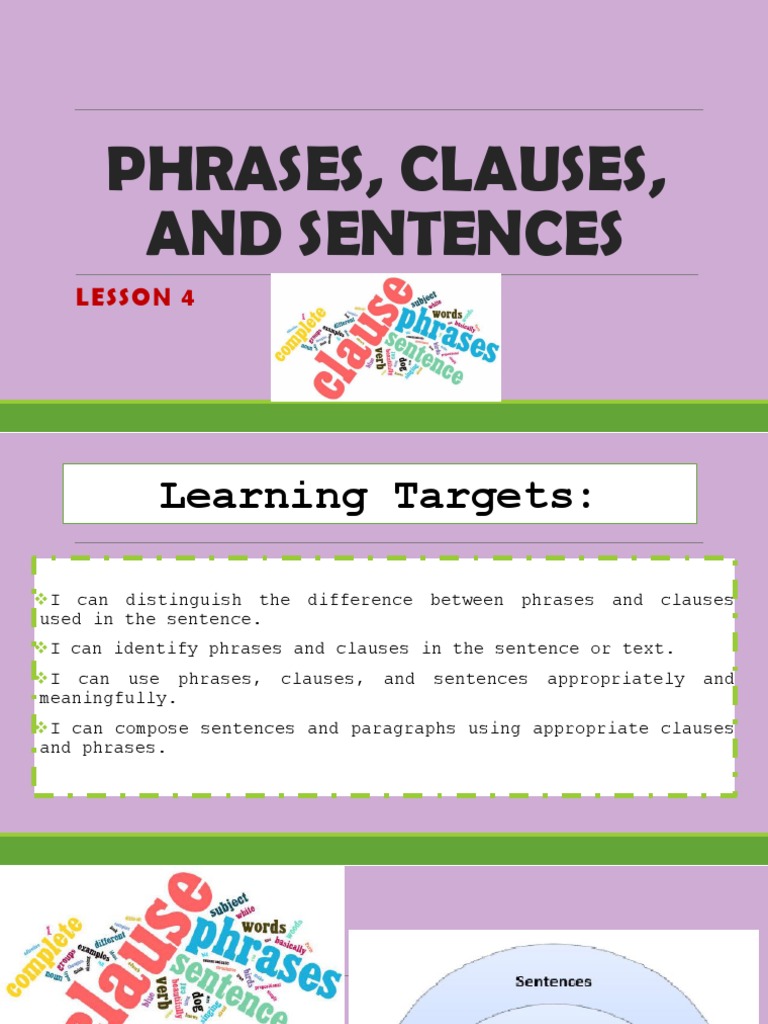 Lesson 4-Phrases, Clauses, Sentences | PDF | Phrase | Sentence ...