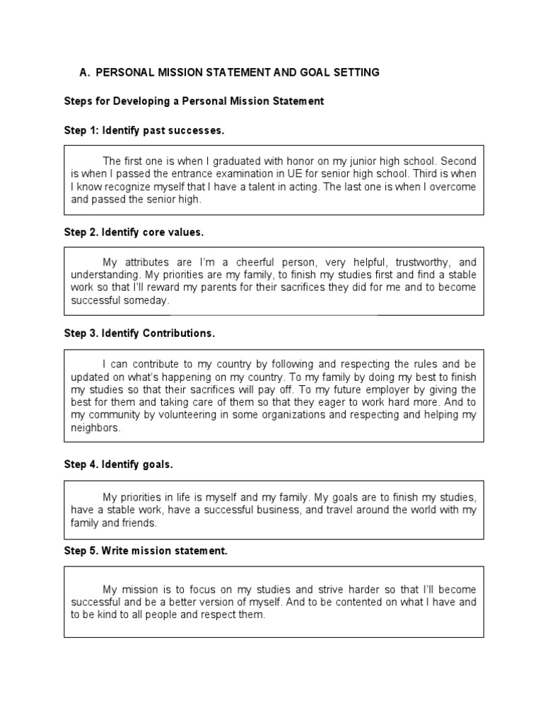 Personal Mission Statement and Goal Setting | PDF | Wellness