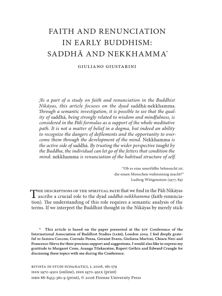 Faith and Renunciation in Early Buddhism: Saddhā and Nekkhamma | PDF ...