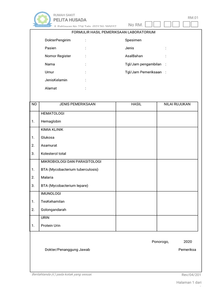 Formulir RM Hasil Lab 2 | PDF