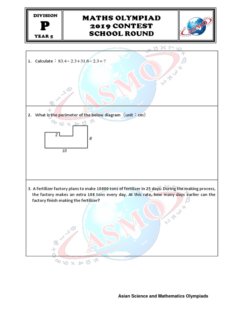 ASMO 2019 Maths Grade 5 | PDF | Teaching Mathematics | Science