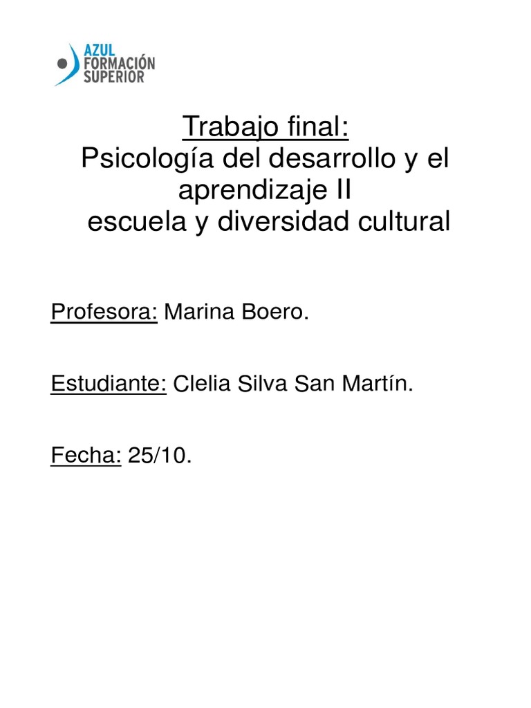 Trabajo Final Psicologia Del Desarrollo II | PDF | Aprendizaje | Sicología