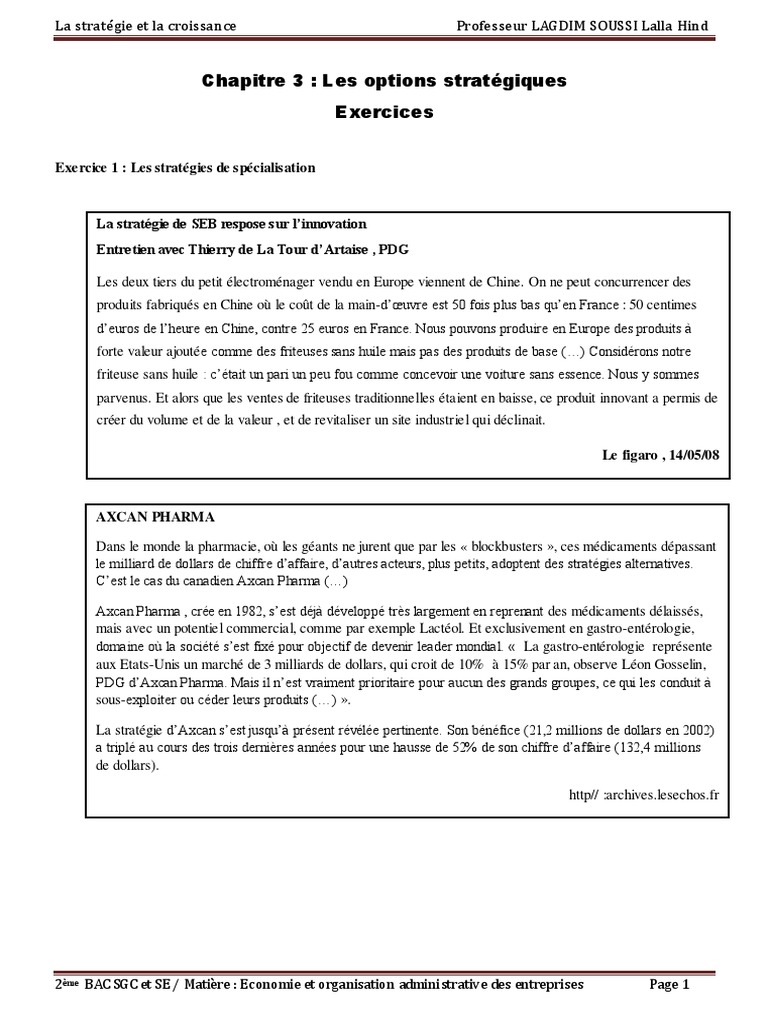 Les Options Strategiques Exercices 1 | PDF | Sociétés | Gestion stratégique
