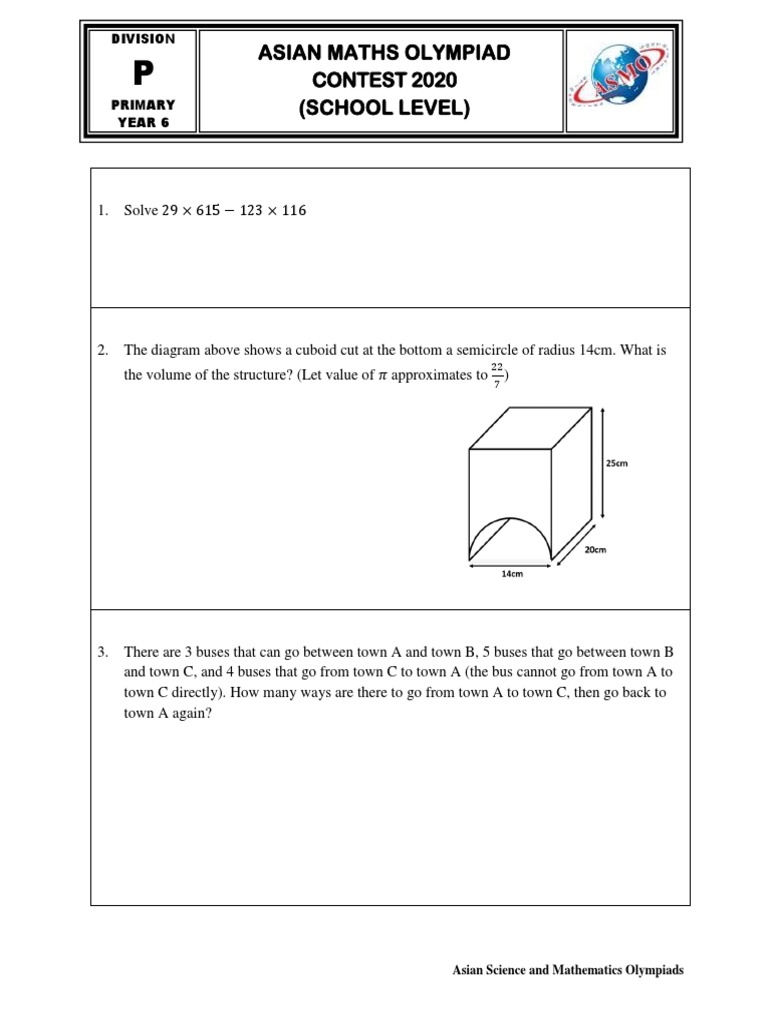 ASMO 2020 Maths Grade 6 | PDF | Teaching Mathematics | Geometry