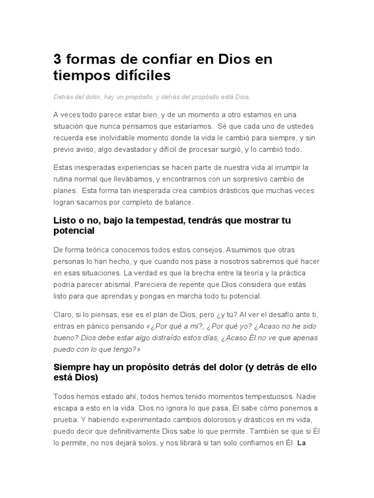 3 Formas de Confiar en Dios en Tiempos Difíciles | PDF | Gratitud