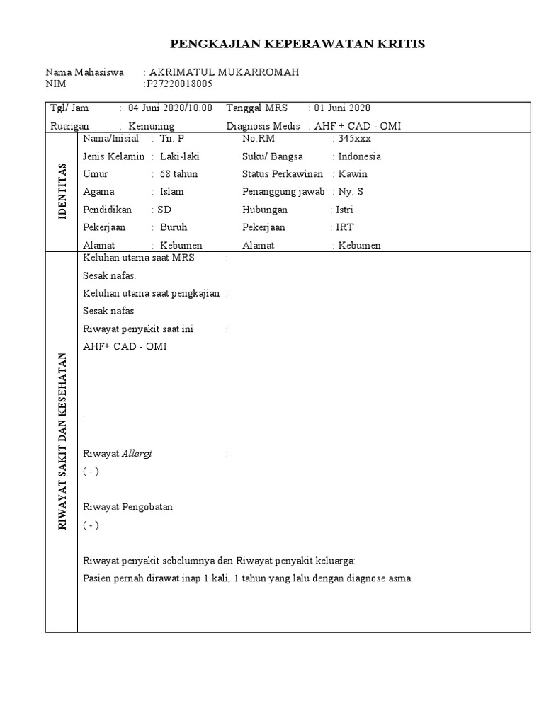 Contoh Format Pengkajian Kep - Kritis | PDF