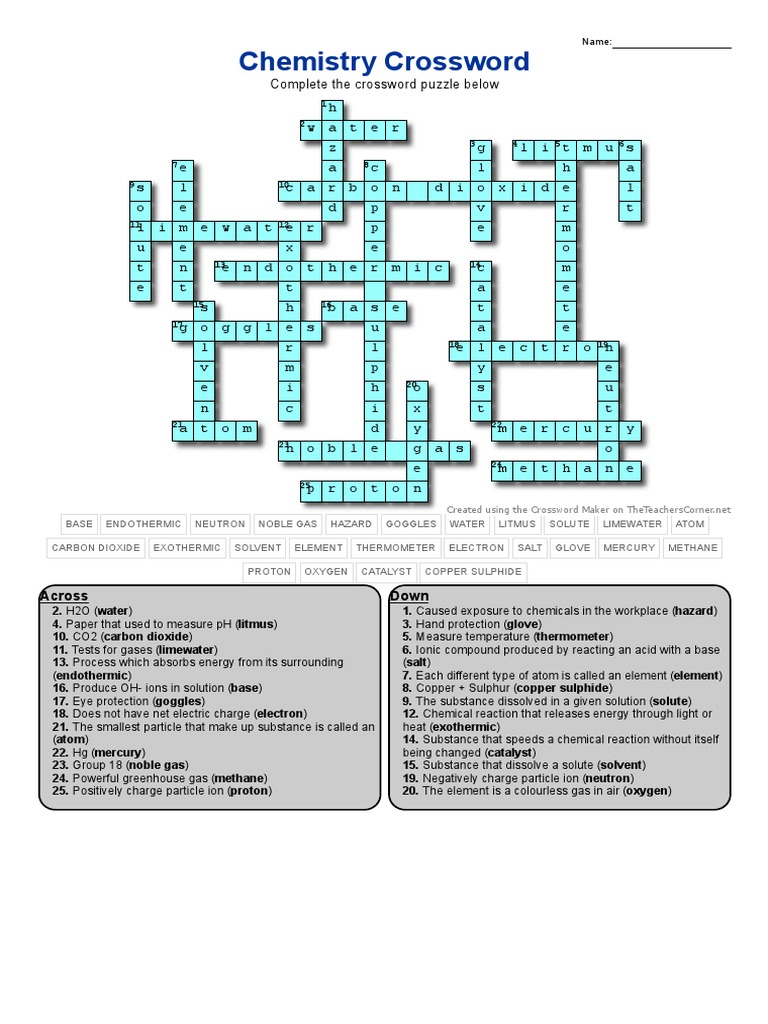 Chemistry Crossword (Answer) | PDF | Ion | Solution