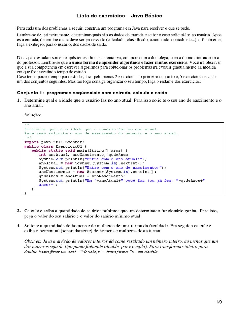 Lista de Exercicios - Java | PDF | Ano | Números