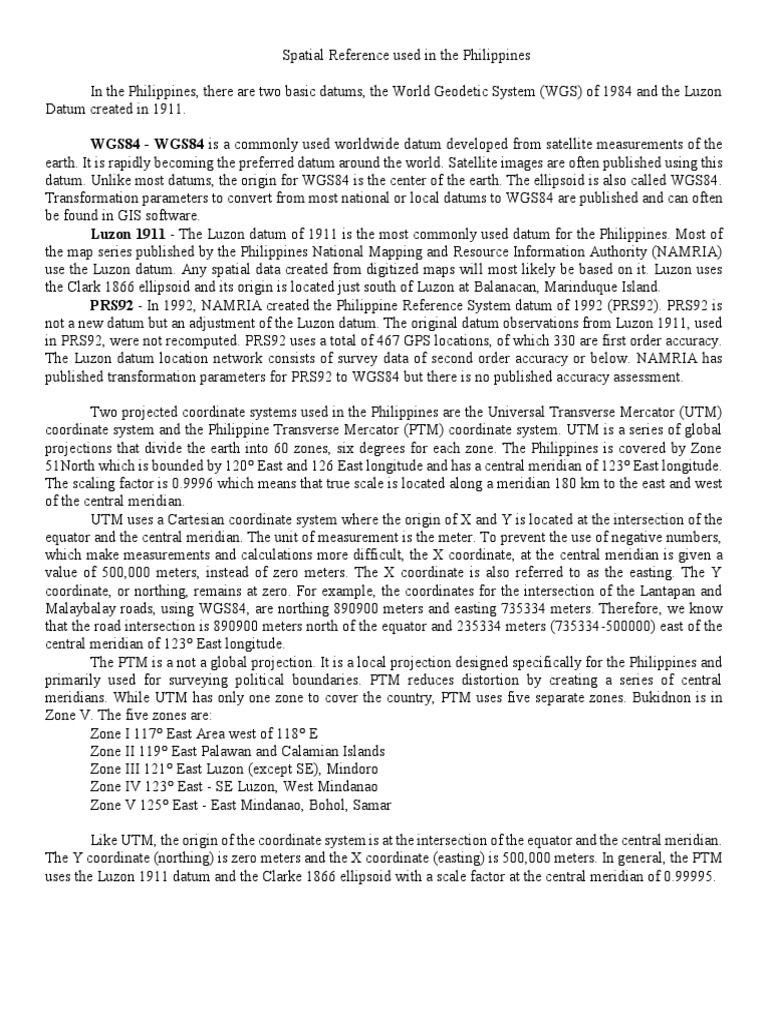 Spatial Reference Used in The Philippines | PDF | Geodesy | Geography