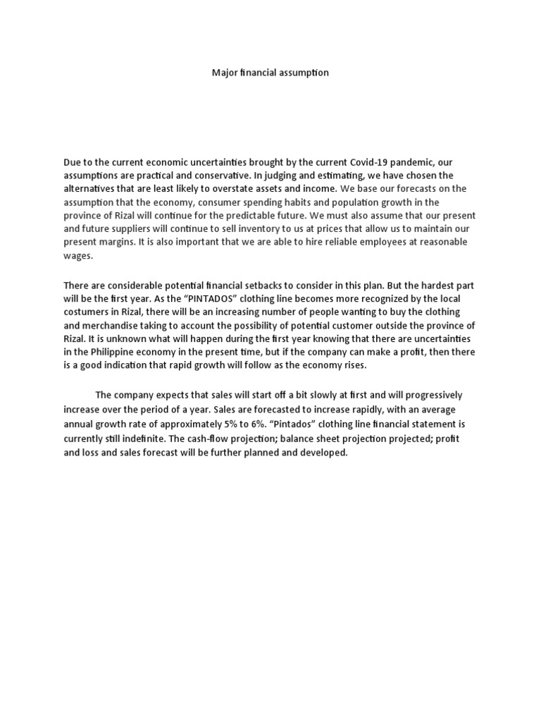 Major Financial Assumption | PDF