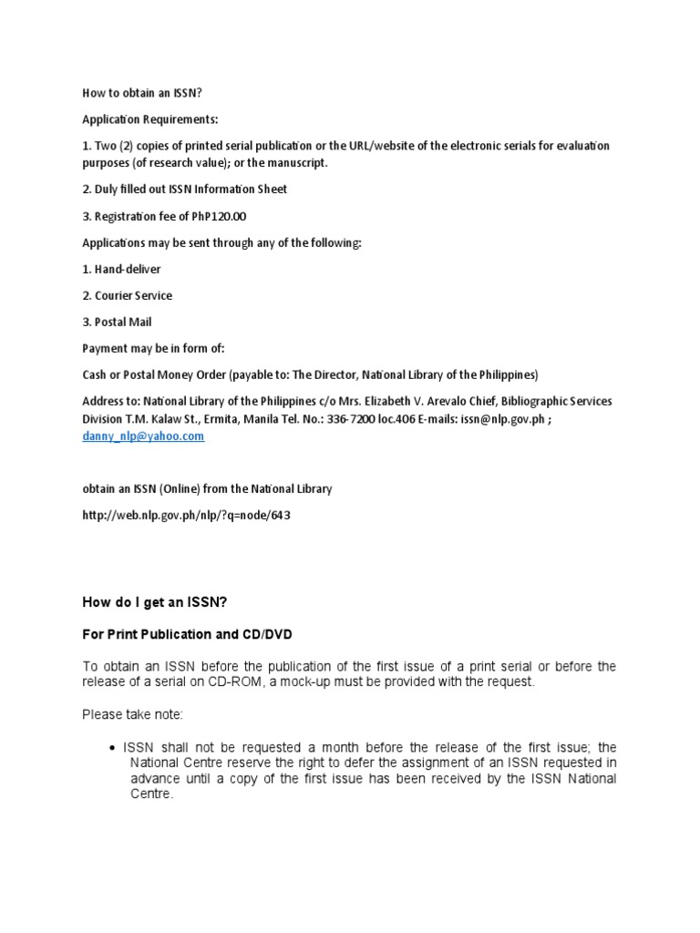 How To Obtain An ISSN | PDF | International Standard Serial Number | Mail