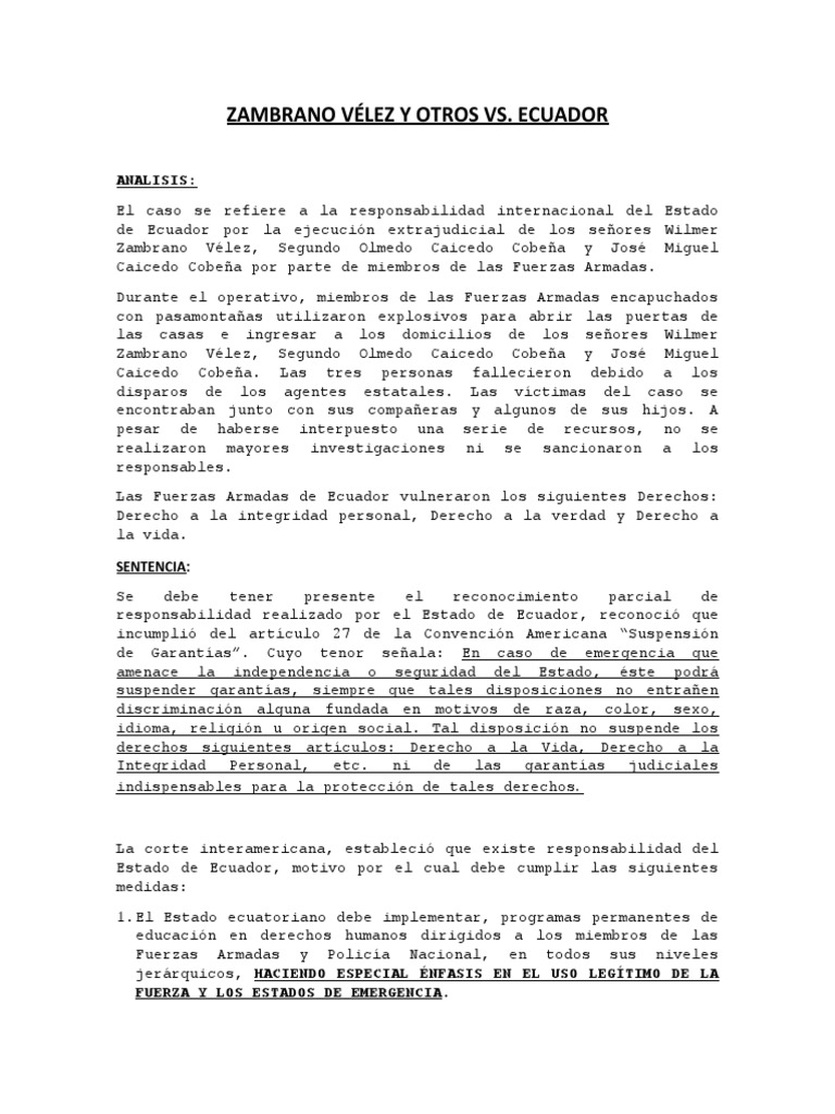 Zambrano Vélez y Otros VS Ecuador | PDF | Ecuador | Estado (política)