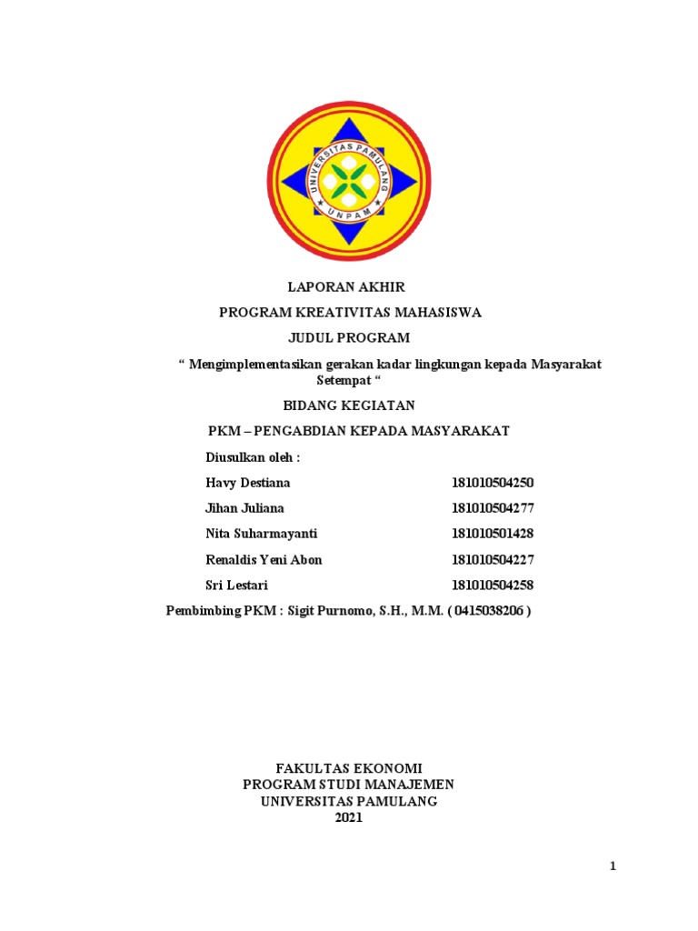 Laporan AKhir PKM Kel 1 | PDF