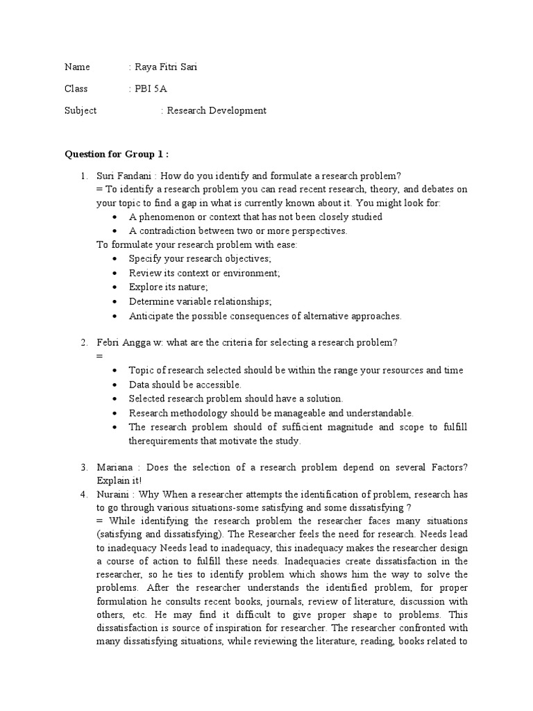 Research Question and Answer | PDF | Qualitative Research | Survey ...