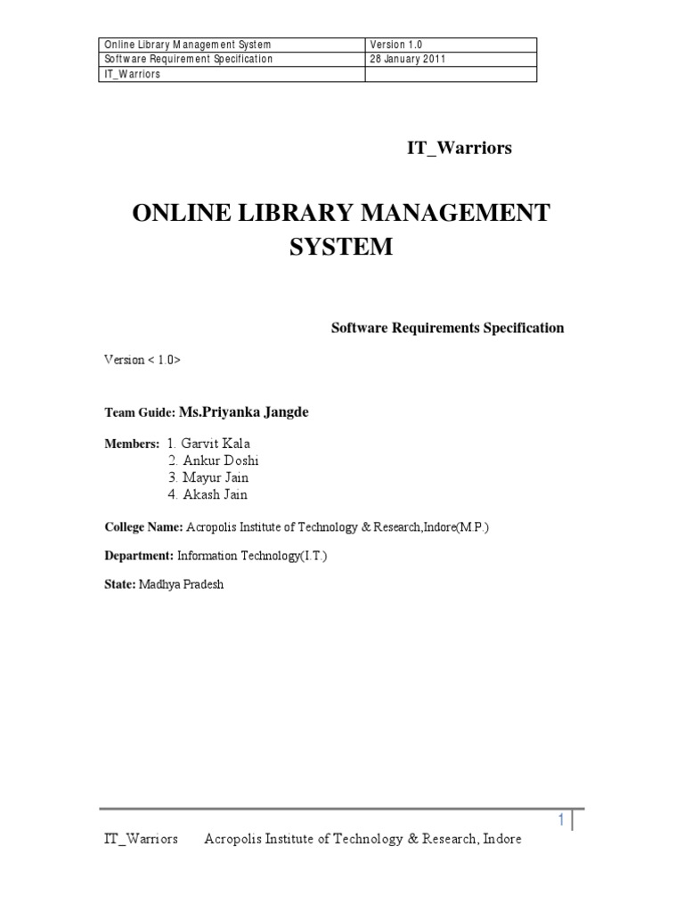 Online Library Management System SRS | Download Free PDF | Java Servlet ...
