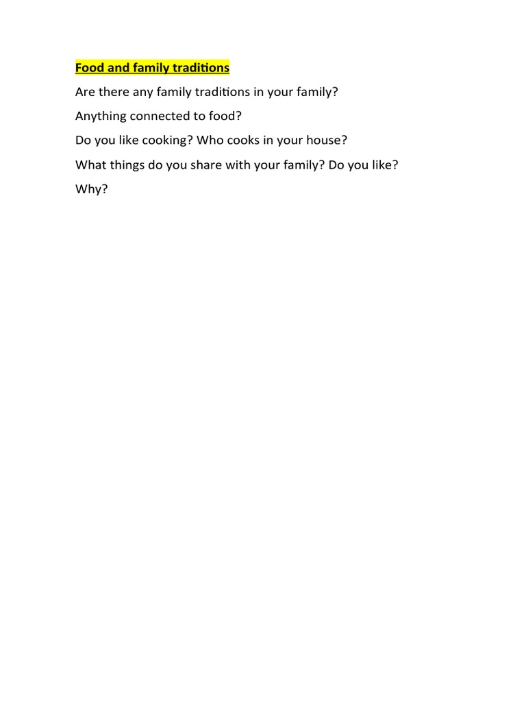 Food and Family Traditions | PDF | Cooking, Food & Wine