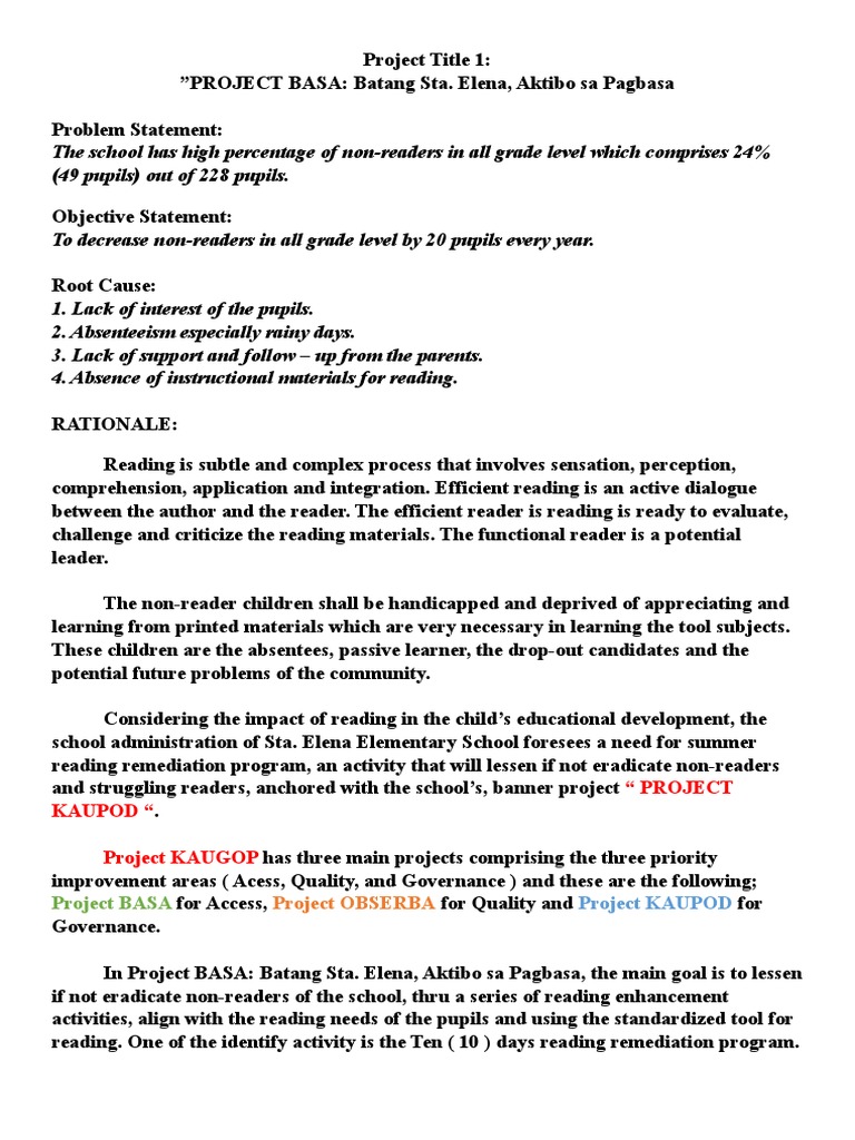 Project Basa and Project Kaugop For Annual Report | PDF | Teaching | Pedagogy