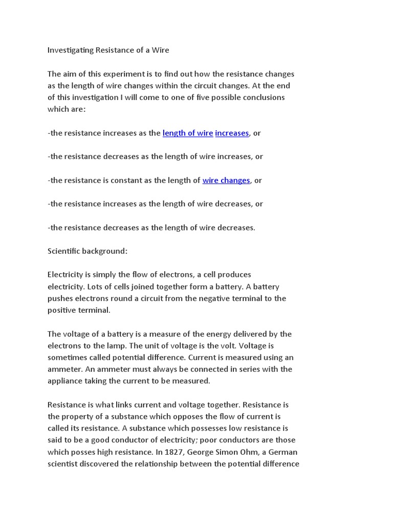 Investigating Resistance of A Wire | PDF | Electrical Resistivity And ...