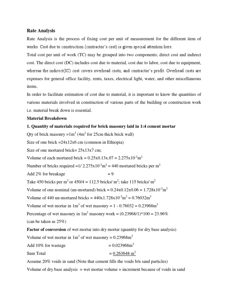 Quantity Calculation | PDF | Mortar (Masonry) | Concrete