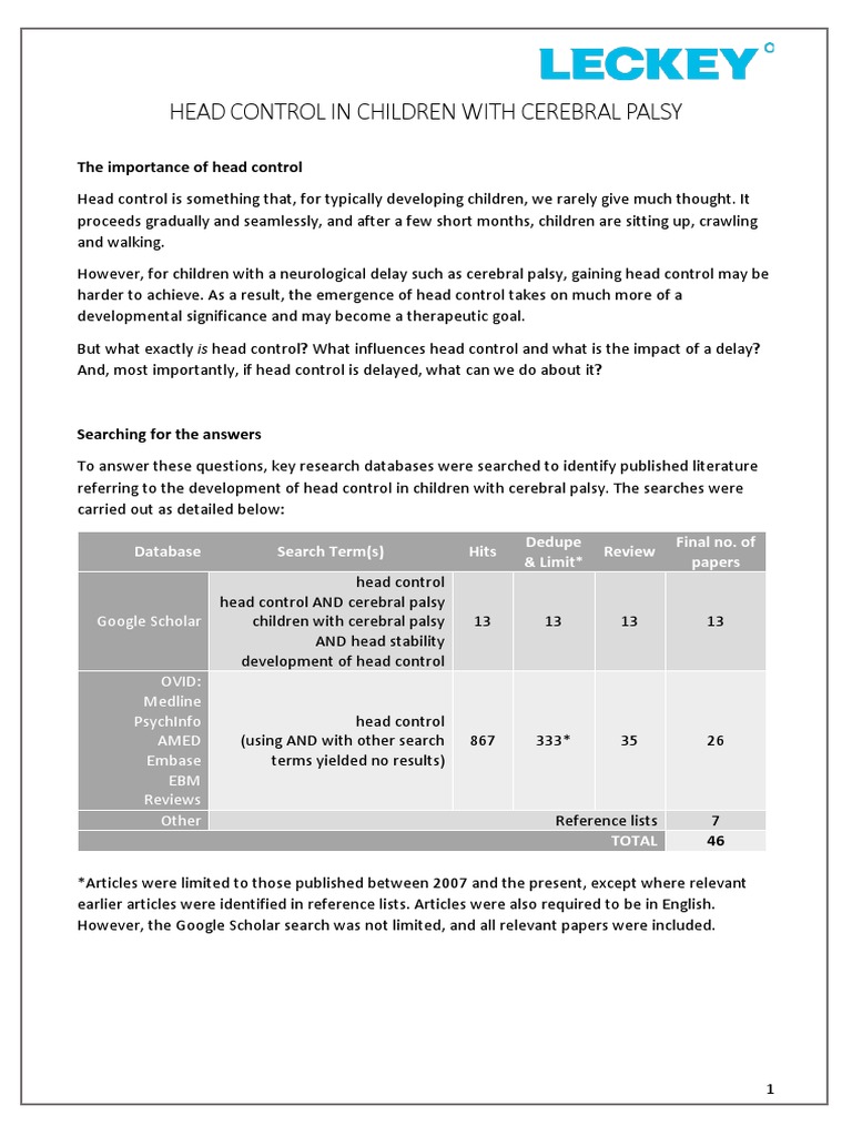 Head Control in Children With Cerebral Palsy | PDF
