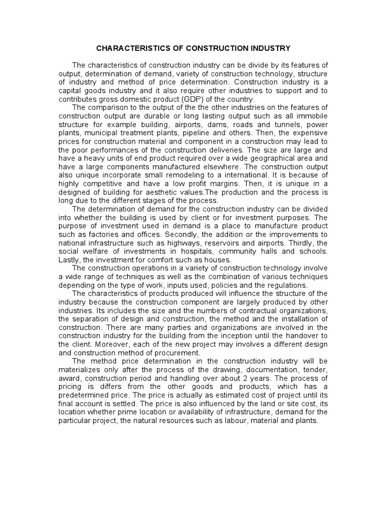 Characteristics of Construction Industry | PDF