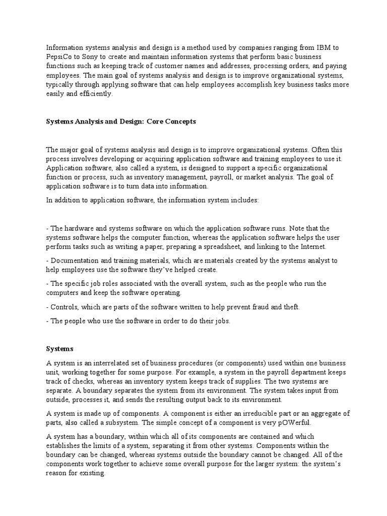 Systems Analysis and Design: Core Concepts | PDF | System | Software ...