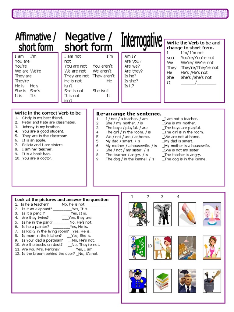 Write The Verb To Be and Change To Short Form.: Re-Arrange The Sentence ...
