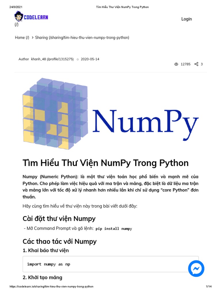 Tìm Hiểu Thư Viện NumPy Trong Python | PDF
