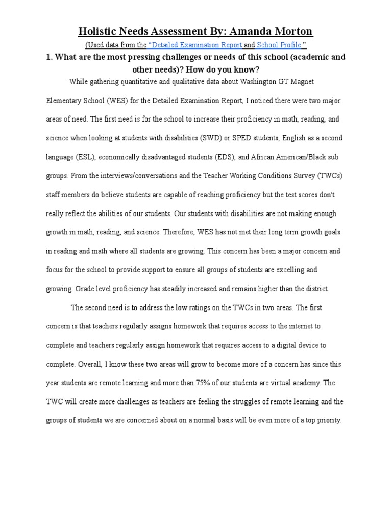 Holistic Needs Assessment | PDF