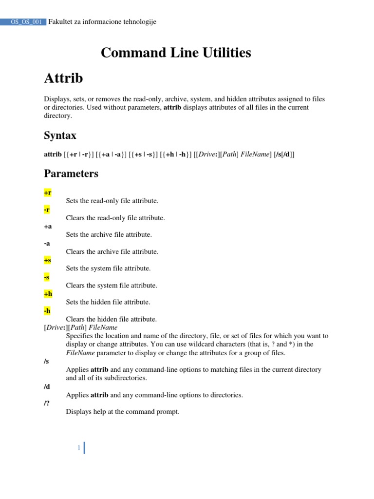 Command Line Utilities Attrib: Syntax | PDF | Computer File | Ip Address