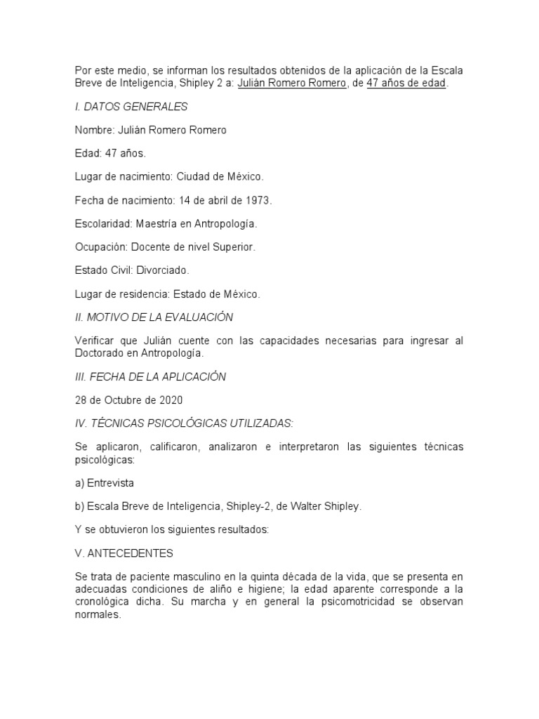 Escala Breve de Inteligencia, Shipley 2 | PDF | Inteligencia | La ...