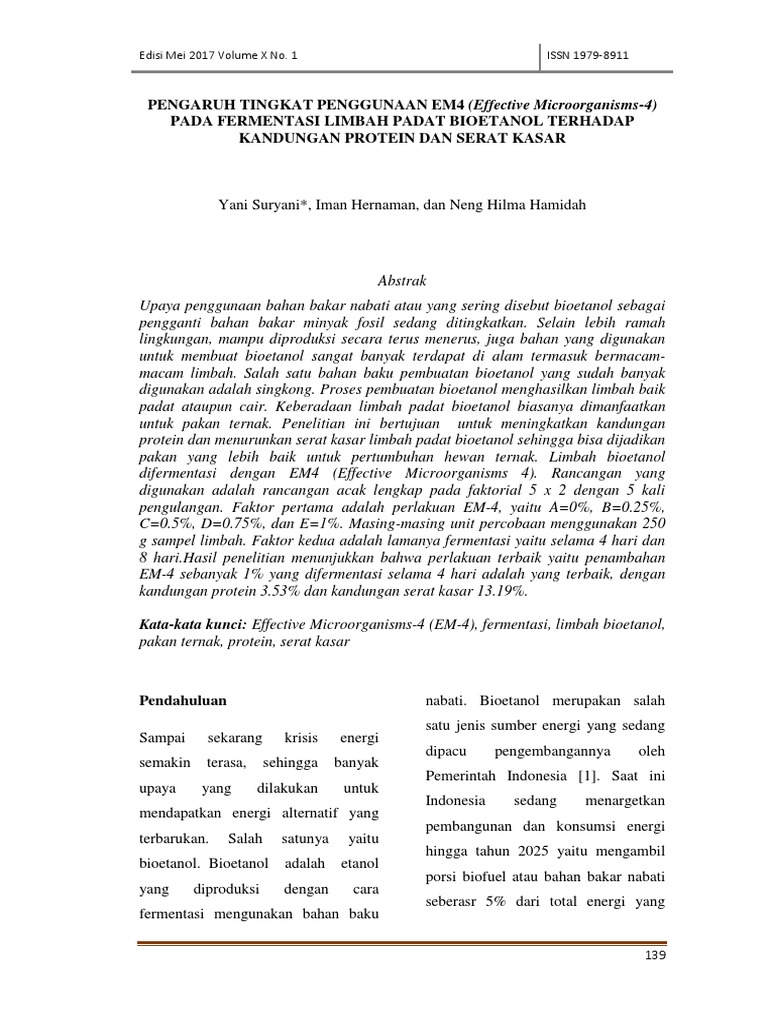 Pengaruh Tingkat Penggunaan Em4 (Effective Microorganisms-4) Pada ...